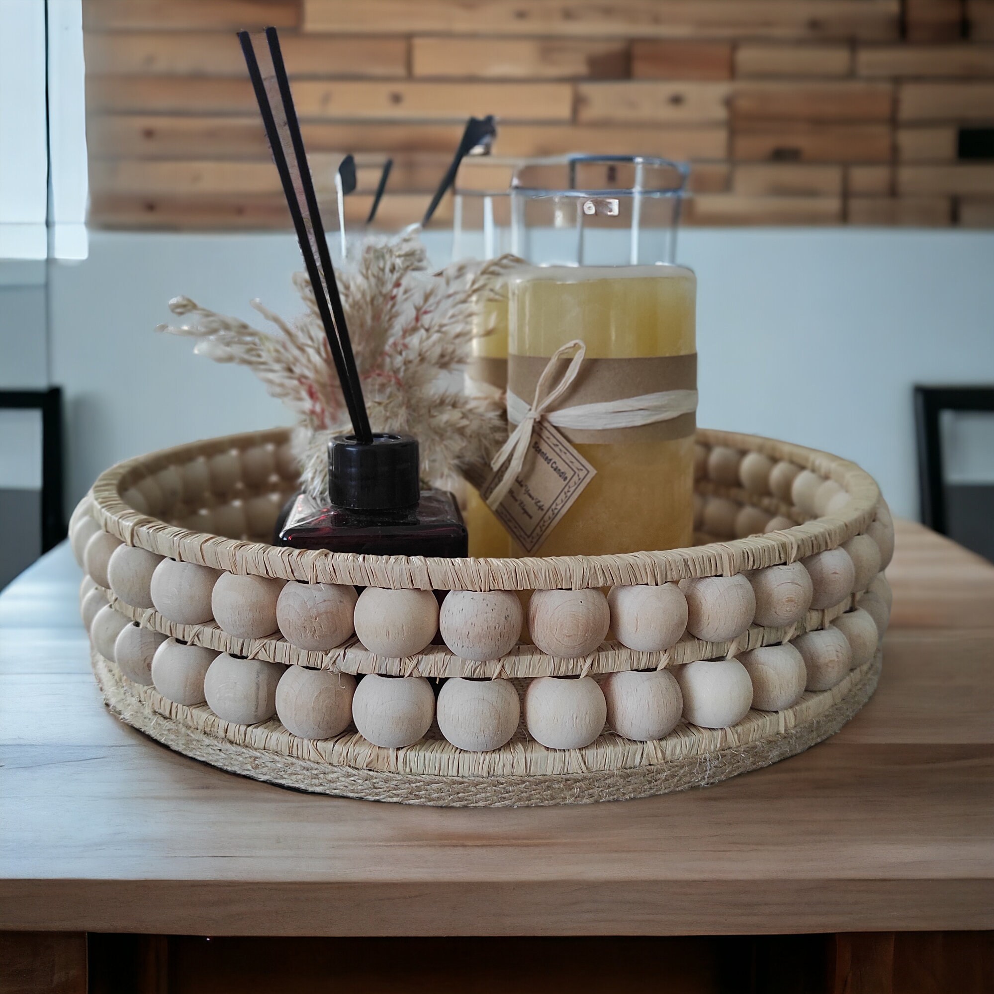 Handmade Rustic Wood Tray: Boho Coffee Table Organizer With Jute & Wood ...