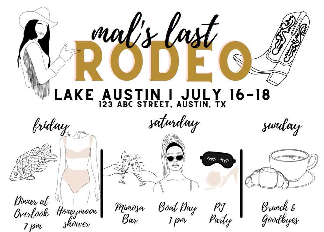 Digital Printable Last Rodeo Theme Bachelorette Invite | Custom Party ...