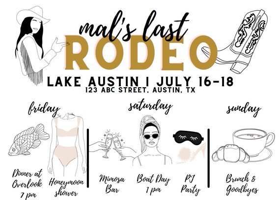 Digital Printable Last Rodeo Theme Bachelorette Invite | Etsy
