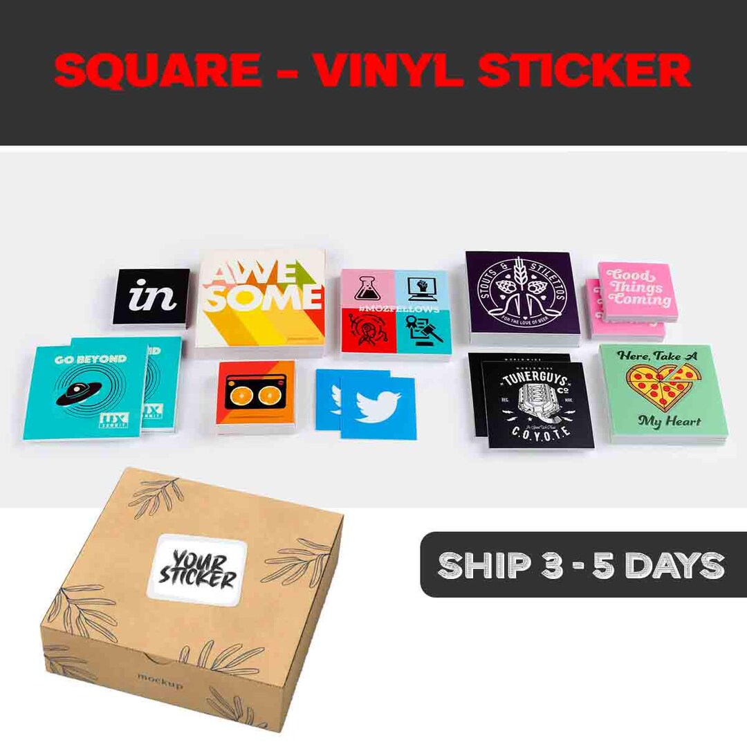 100 Units Custom Square Vinyl Stickers & Labels | Waterproof | We Print ...