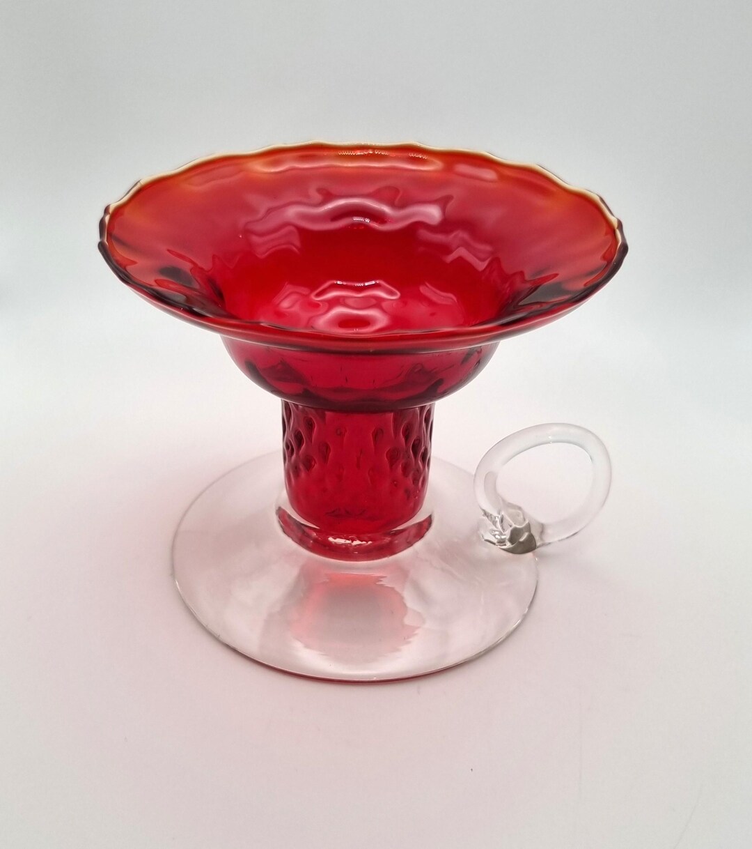 Vintage Red Glass Chamberstick Candle Holder: Ornate Pattern - Etsy
