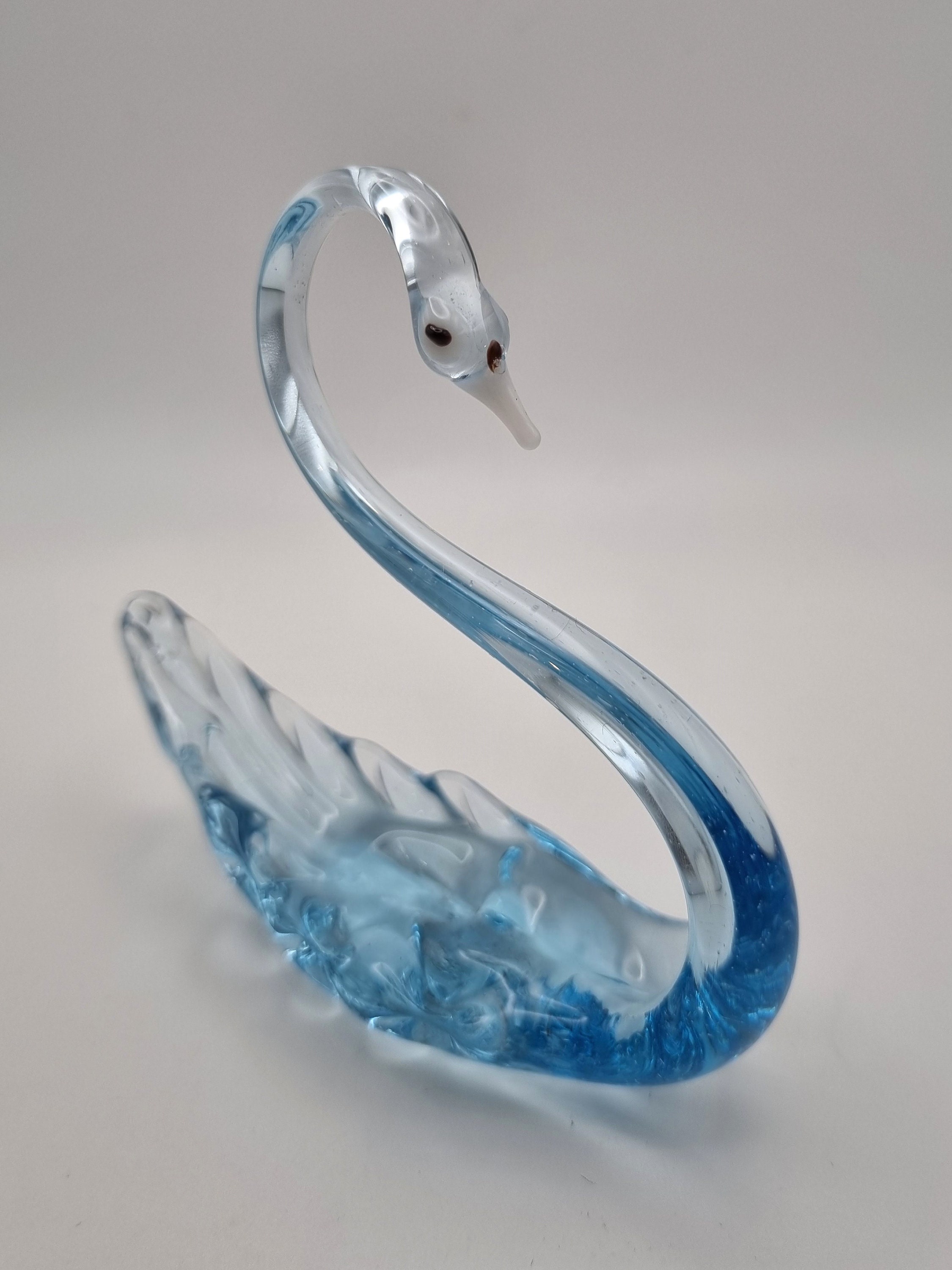 Murano Blue Clear Glass Swan Ornament Figurine Sculpture Hand - Etsy UK