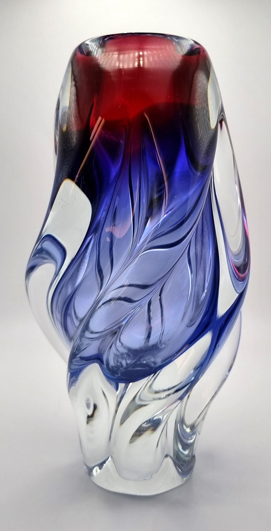 Chribska Blue Red Glass Vase: Josef Hospodka Twist Propeller Design ...