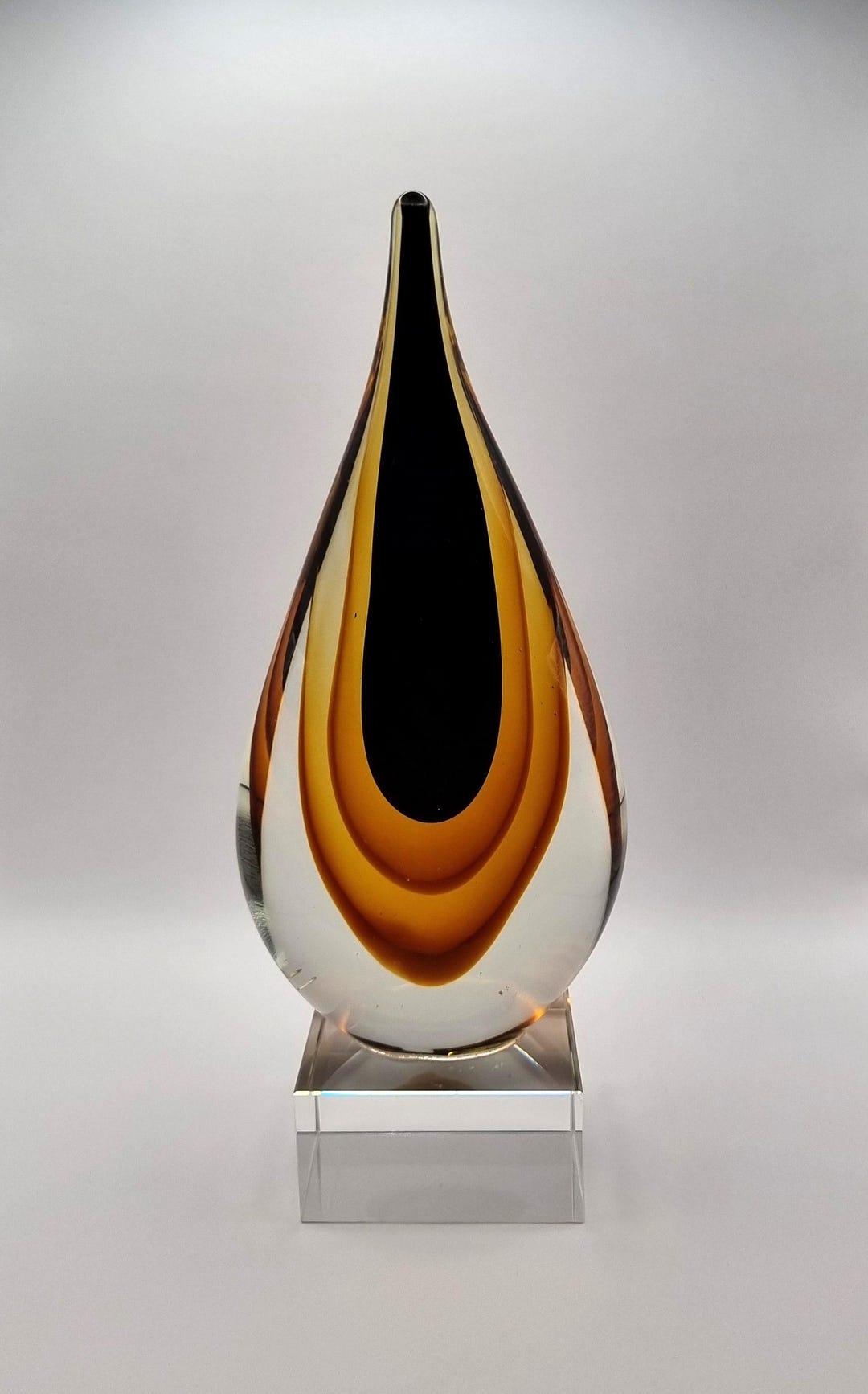 Collectable Abstract Free Form Glass Sculpture Amber Brown Teardrop ...
