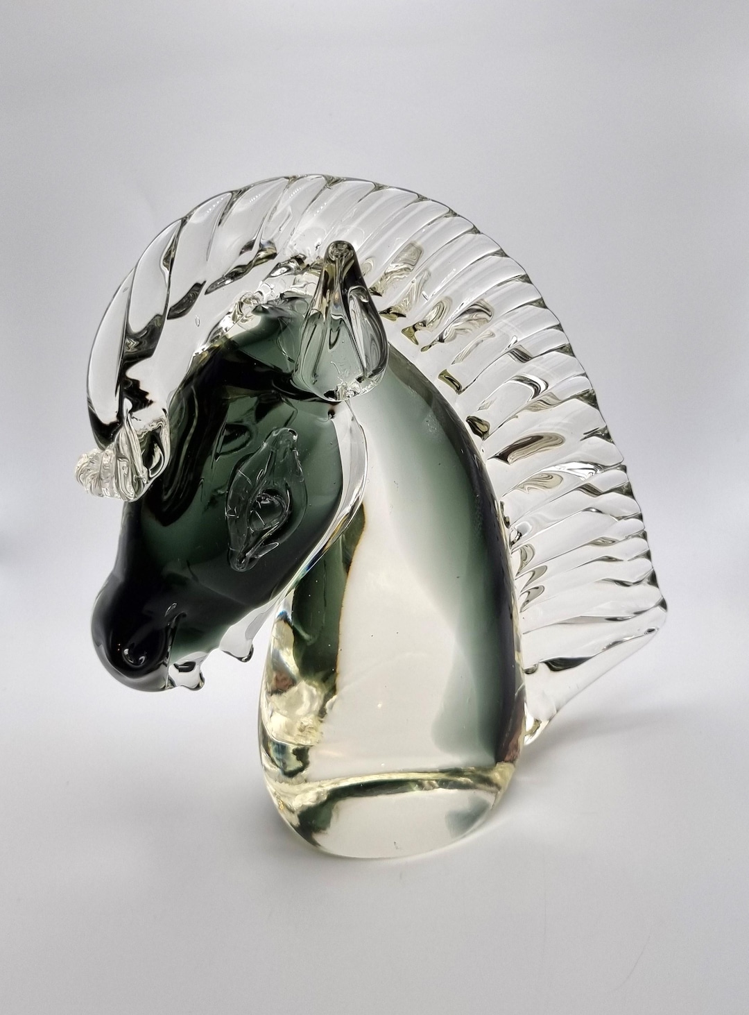Exquisite Nason Murano Glass Horse Head, Smoke Glass Sculpture, Vintage Venetian Sommerso Clear ...