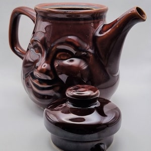Vintage Amusing Face Teapot, Quirky 1950's Brown Glazed Ceramic Pottery ...