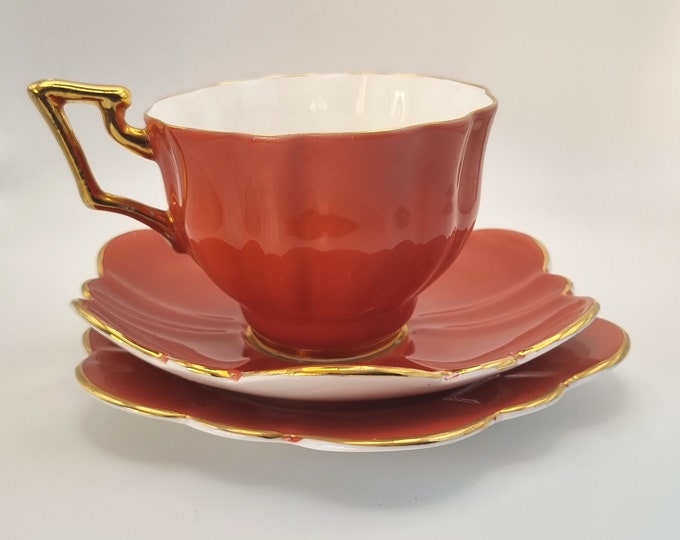 Pretty Vintage Trio Set, Art Deco Orange Tea Cup Saucer Side Plate Trio ...