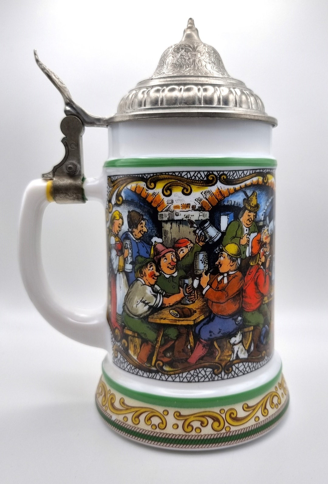 Vintage BMF Beer Stein: West German Milk Glass Tankard With Pewter Lid ...