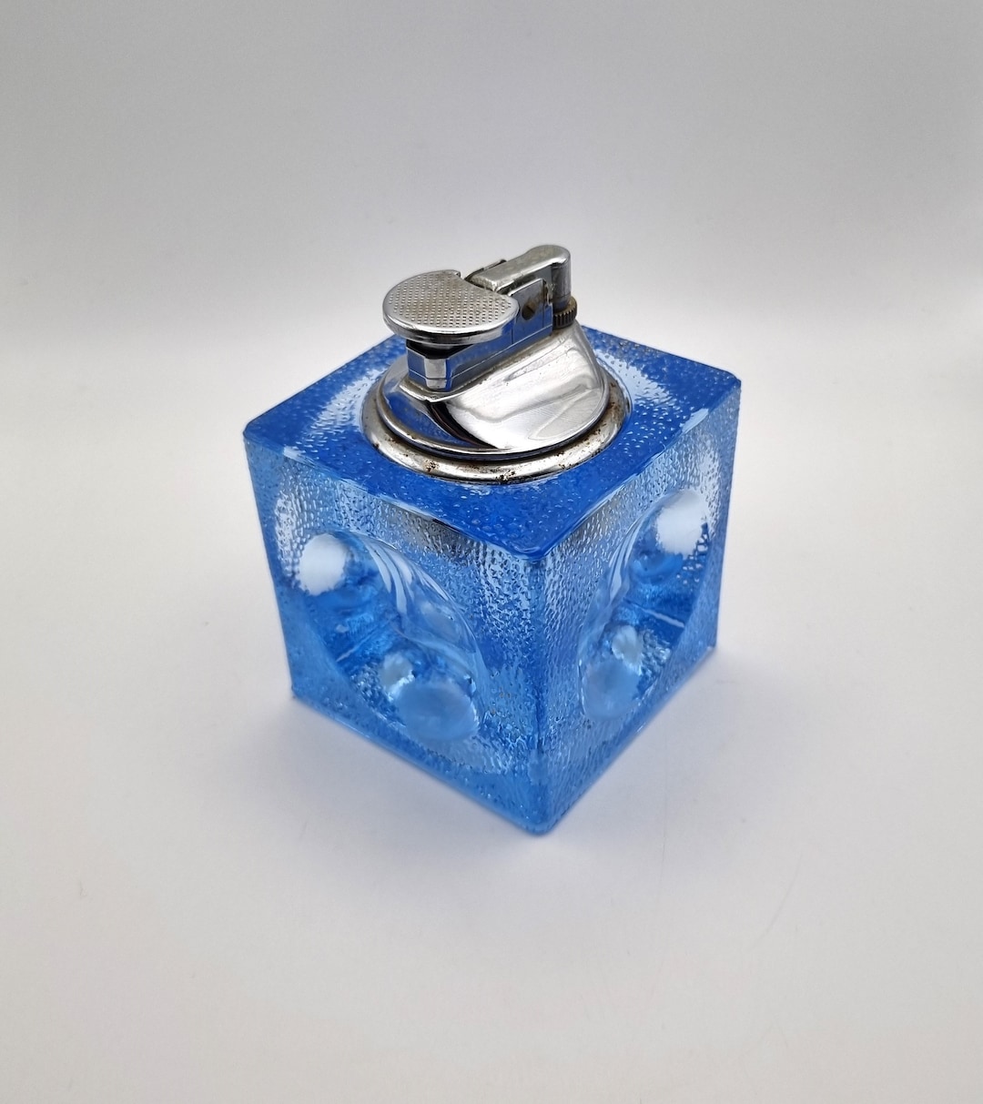 Vintage WORKING Crystal Blue Space Age Lighter, Wonderful Blue Crystal ...