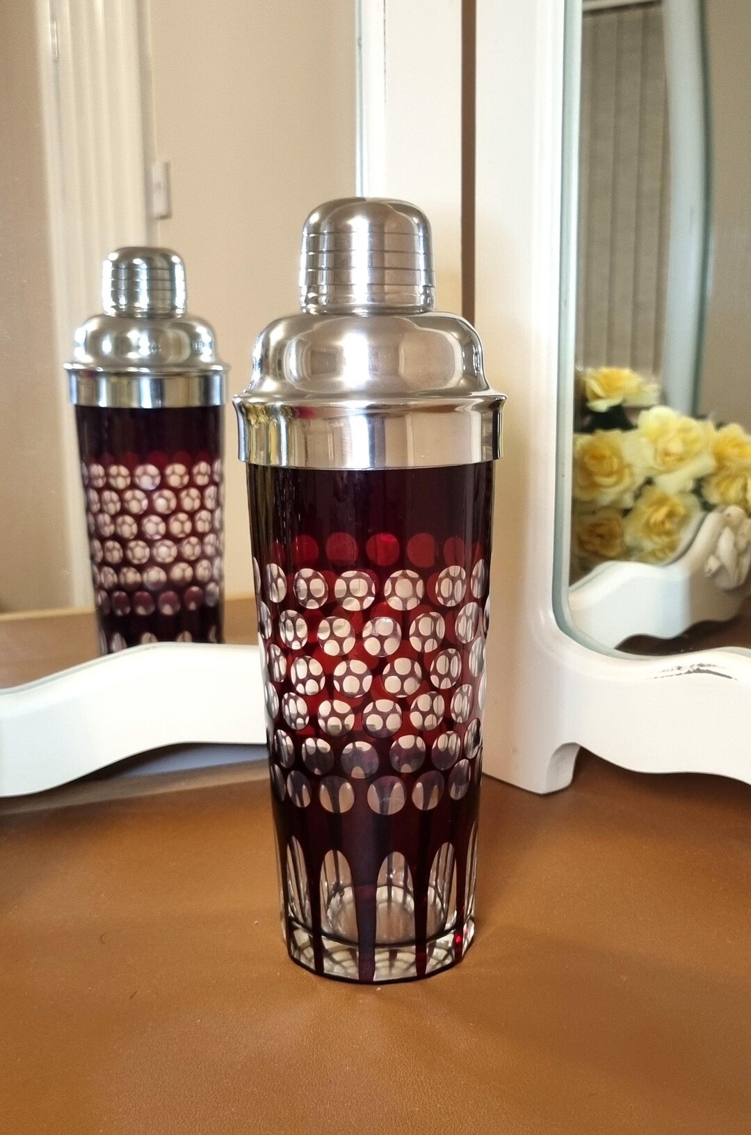 Stylish Art Deco Glass Cocktail Martini Shaker, Vintage Cranberry ...