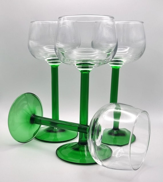 Green Stemmed French Drink Wine Glass Luminarc Set of 4 Green Tall Stemmed Alcohol Glass 70 s Barware Etsy