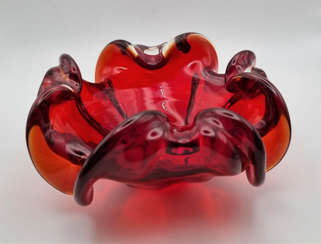 Collectable Murano Blood Red Glass Bowl, Red Ashtray, Glass Art ...