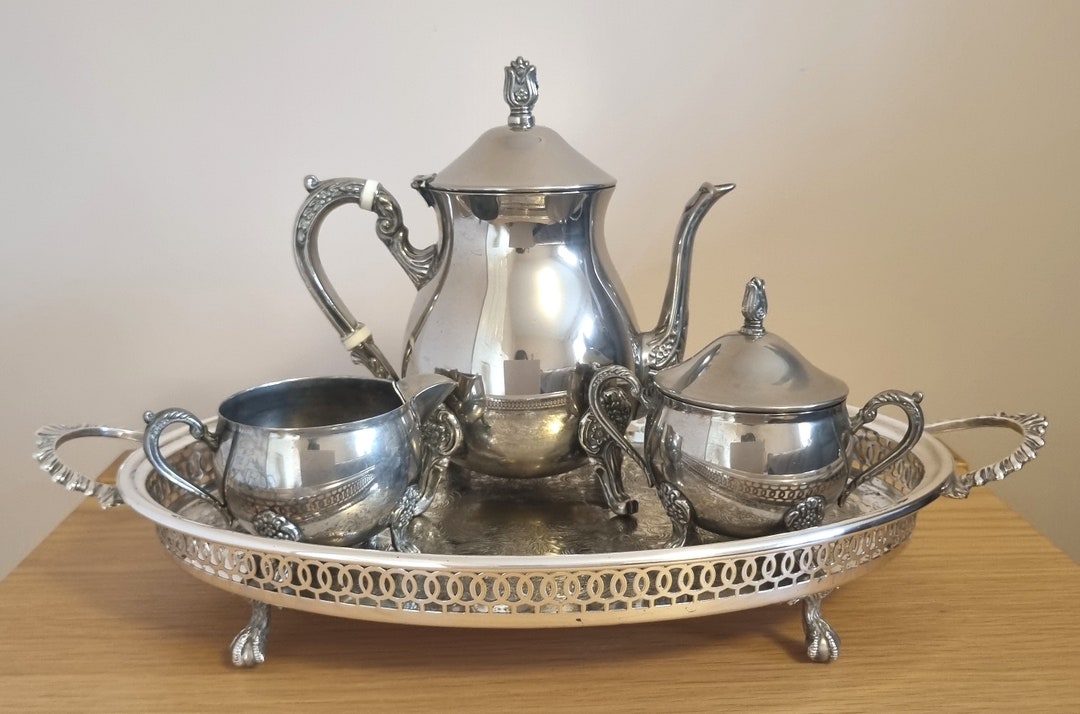 Art Nouveau Silver Plated Tea Set: Grenadier Coffee Pot, Milk Jug ...