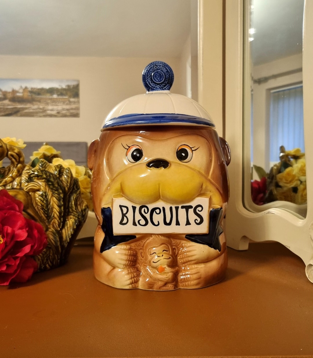 Vintage Monkey Biscuit Cookie Jar, Made in Japan Hand Painted 1960s ...