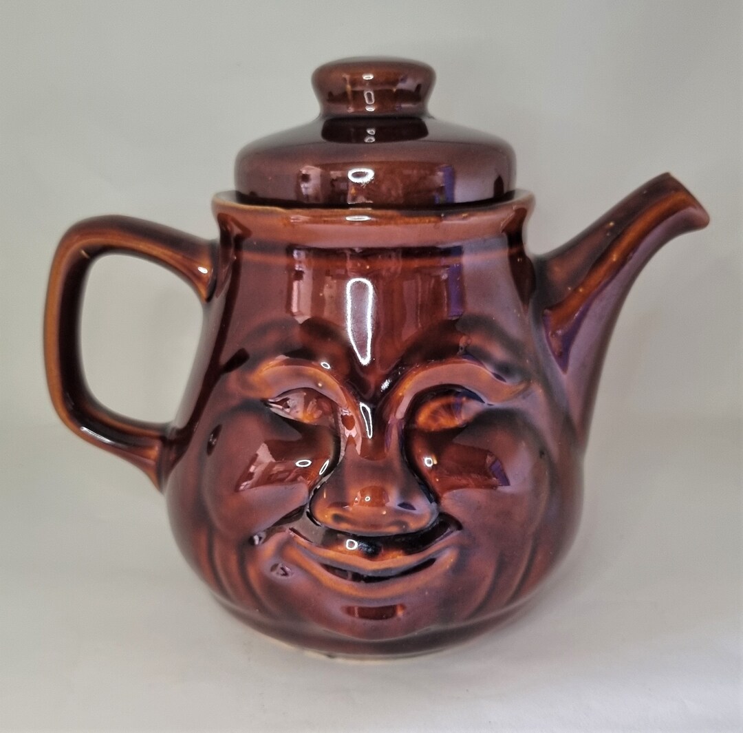 Vintage Amusing Face Teapot, Quirky 1950's Brown Glazed Ceramic Pottery ...