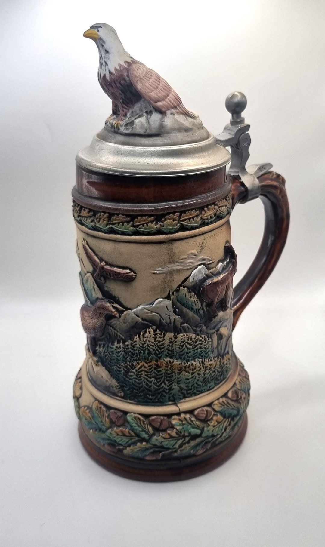 West German Pottery Stein: Eagle Pewter Lid Tankard - Etsy
