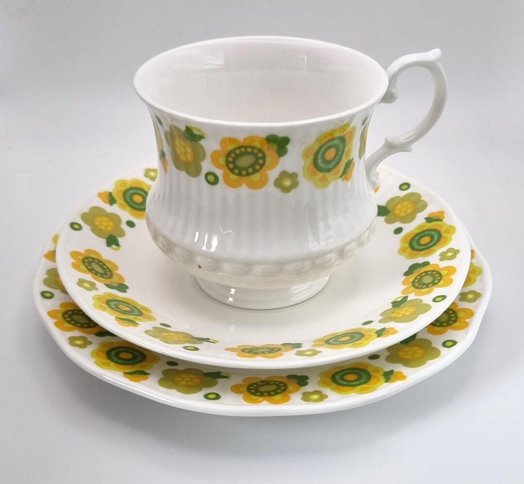 Vintage Mayfair Bone China Trio Set: Yellow Flower Tea Cup - Etsy UK