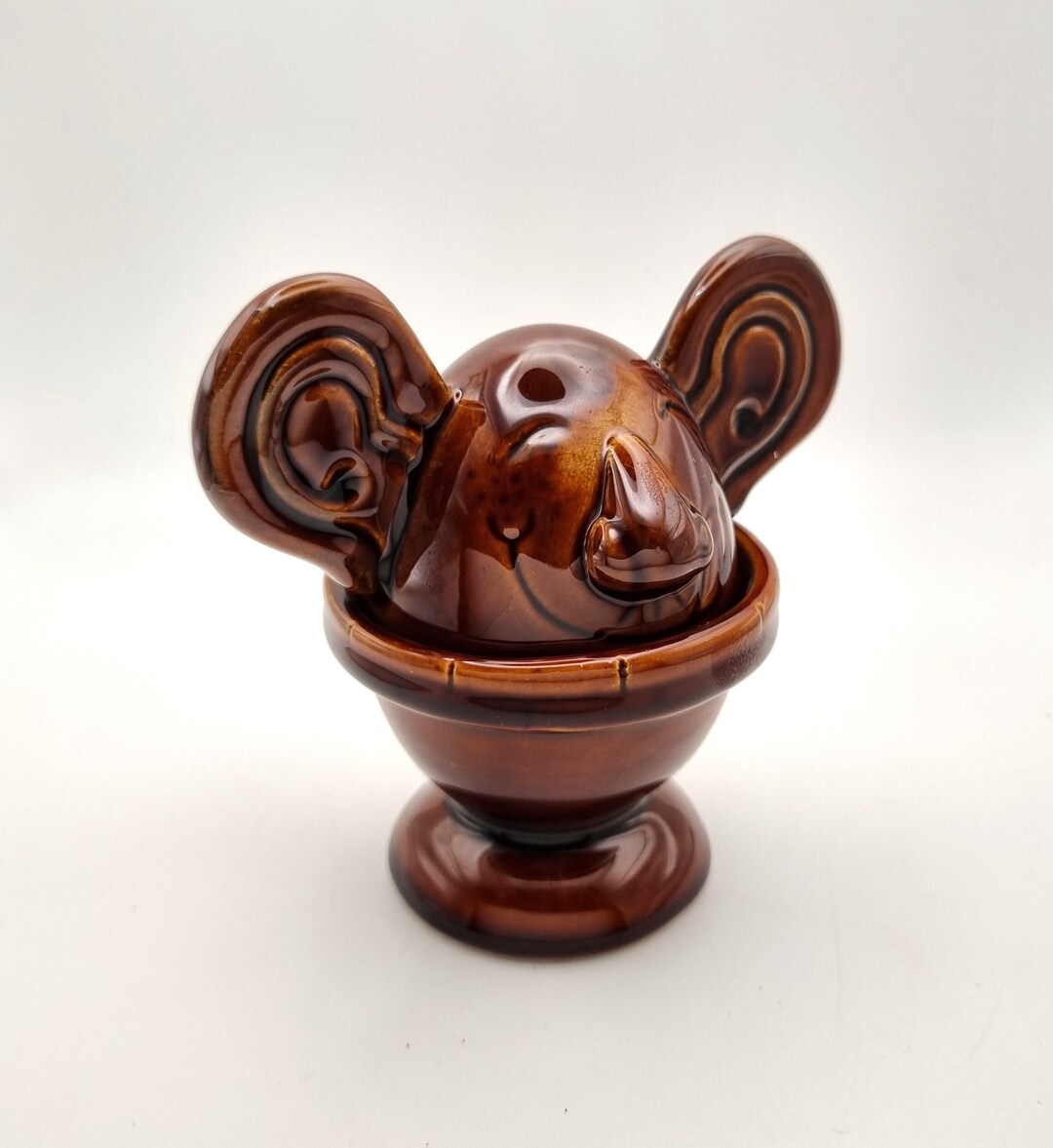 Denmead Pottery Novelty Egg Cup: Treacle Glazed Funny Face - Etsy UK