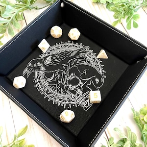 Crow Skull Dnd Dice Tray | Multiple Colors Vegan Leather | Gift | Fold ...