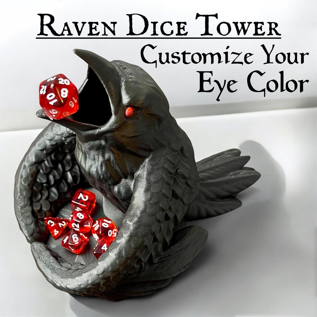 Raven Dice Rolling Tower | Custom Eye Color | Dice Tray | Dungeons and ...