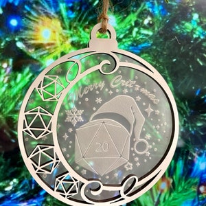 Merry Crit-mas D20 Santa Hat Ornament, TTRPG, Dnd, Role Playing, D20 ...