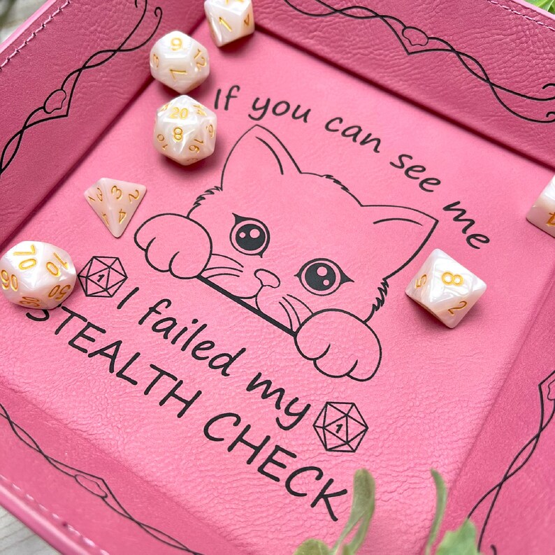 Stealth Check Cat Dnd Dice Tray | Multiple Color Vegan Leather | Gift ...
