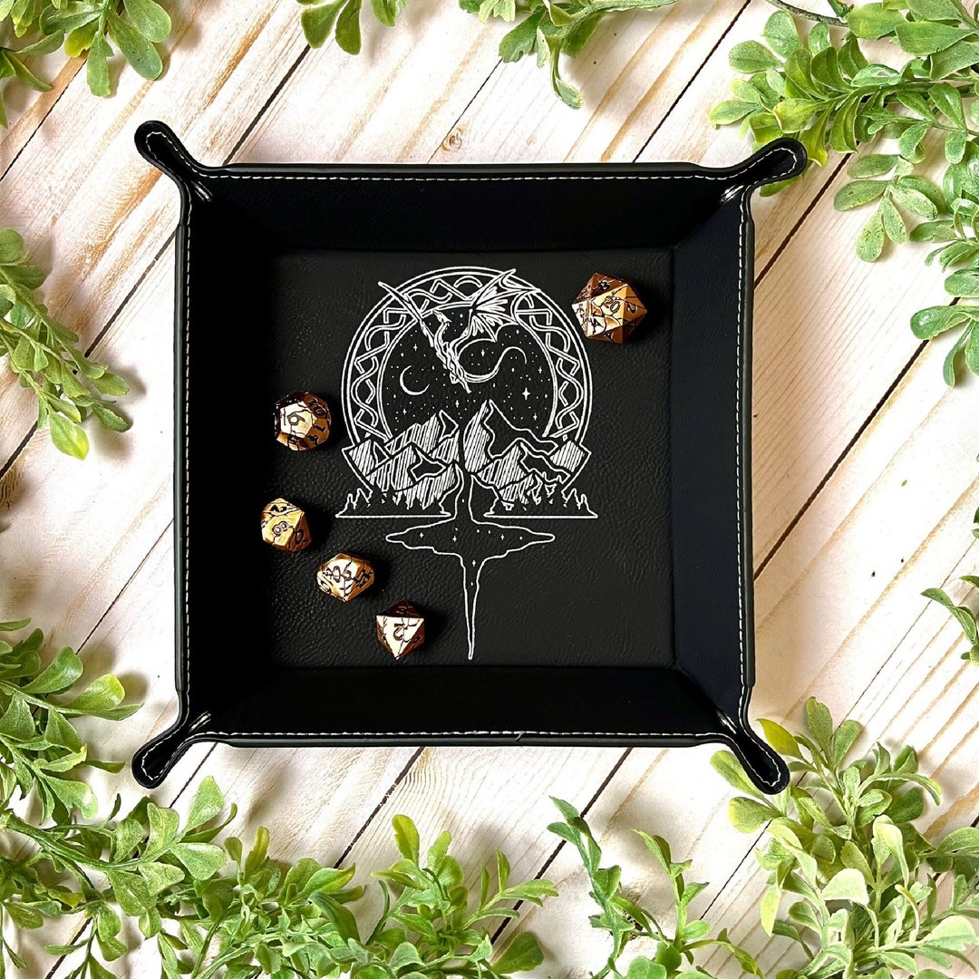 Night Mountains Dragon Dnd Dice Tray | Multiple Colors Vegan Leather ...
