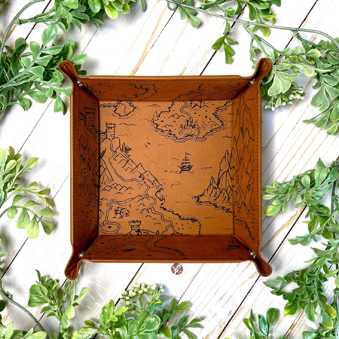 Fantasy Map Dnd Dice Tray | Multiple Colors Vegan Leather | Father’s ...