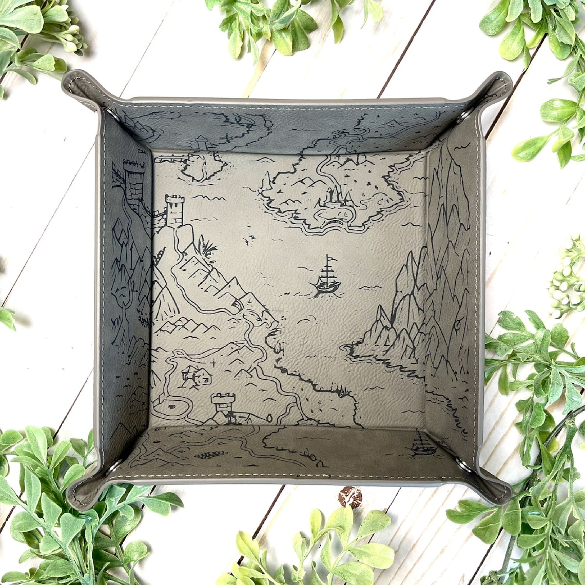 Fantasy Map Dnd Dice Tray | Multiple Colors Vegan Leather | Father’s ...