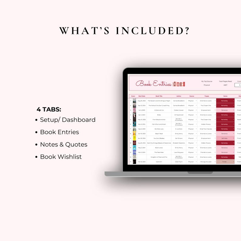 Book Tracker Spreadsheet | Digital Reading Journal & TBR Tracker ...
