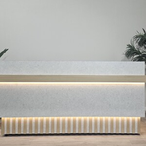 Opal Reception Desk (WHITE SHALESTONE 9525-34, 2 = 8844-WR Aged Ash ...