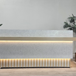 Opal Reception Desk (WHITE SHALESTONE 9525-34, 2 = 8844-WR Aged Ash ...