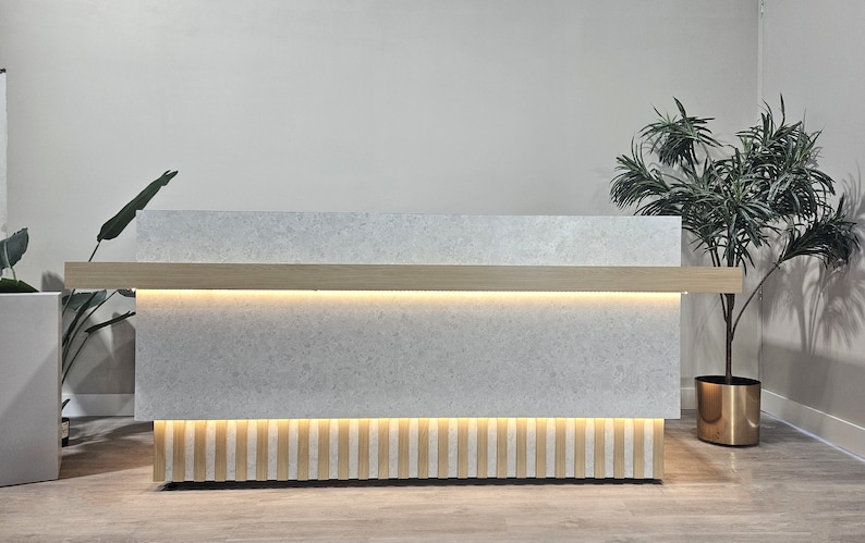 Opal Reception Desk (WHITE SHALESTONE 9525-34, 2 = 8844-WR Aged Ash ...