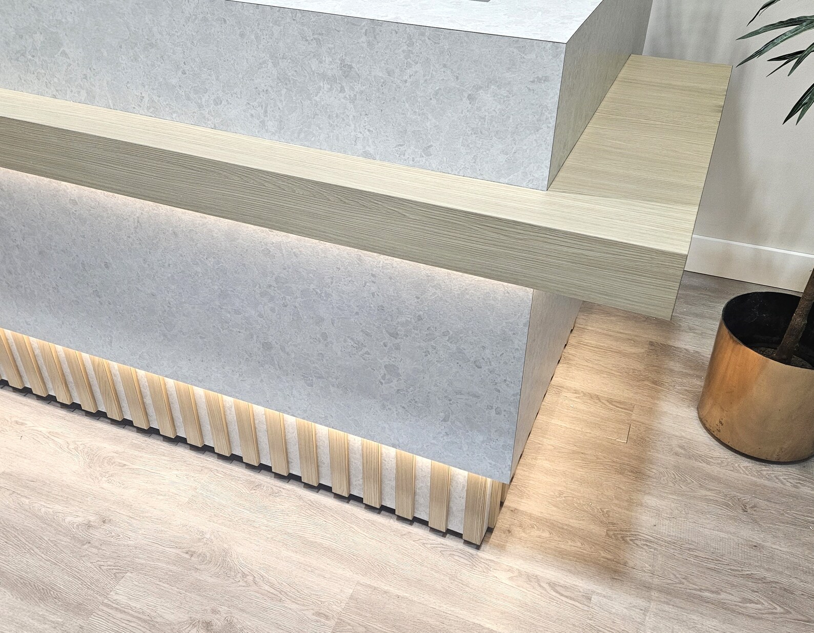 Opal Reception Desk (WHITE SHALESTONE 9525-34, 2 = 8844-WR Aged Ash ...