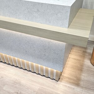 Opal Reception Desk (WHITE SHALESTONE 9525-34, 2 = 8844-WR Aged Ash ...