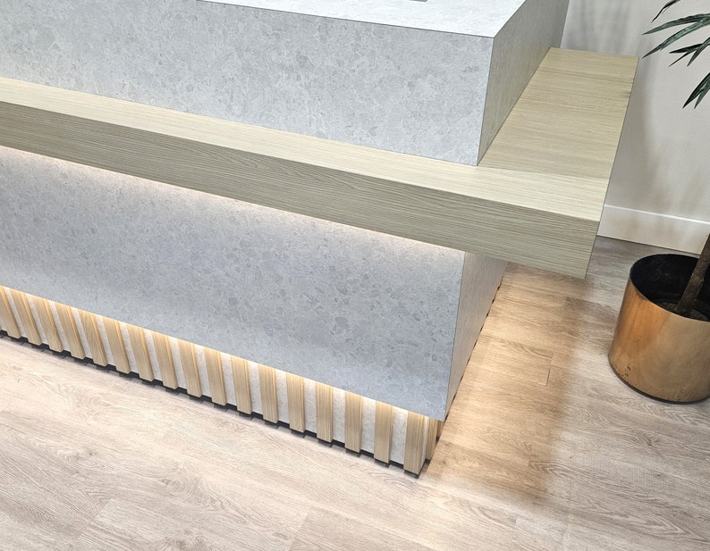 Opal Reception Desk (WHITE SHALESTONE 9525-34, 2 = 8844-WR Aged Ash ...