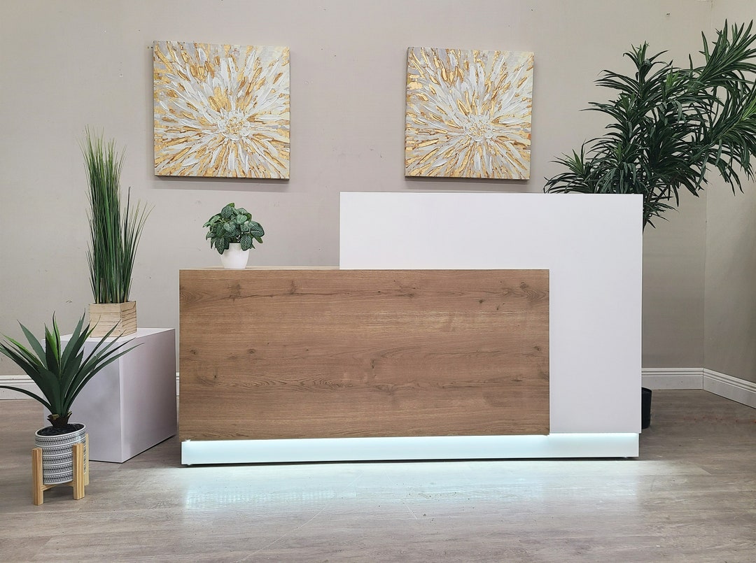 Jade Plus Reception Desk ( Matte White and Planked Urban) - Etsy