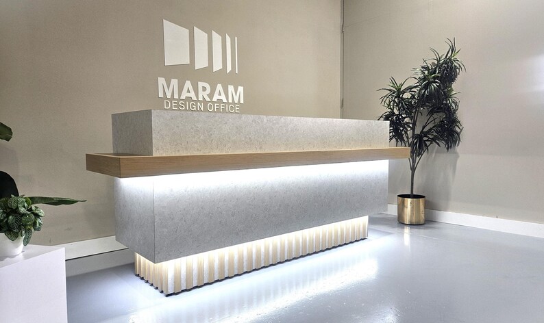 Opal Reception Desk (WHITE SHALESTONE 9525-34, 2 = 8844-WR Aged Ash ...
