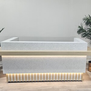 Opal Reception Desk (WHITE SHALESTONE 9525-34, 2 = 8844-WR Aged Ash ...