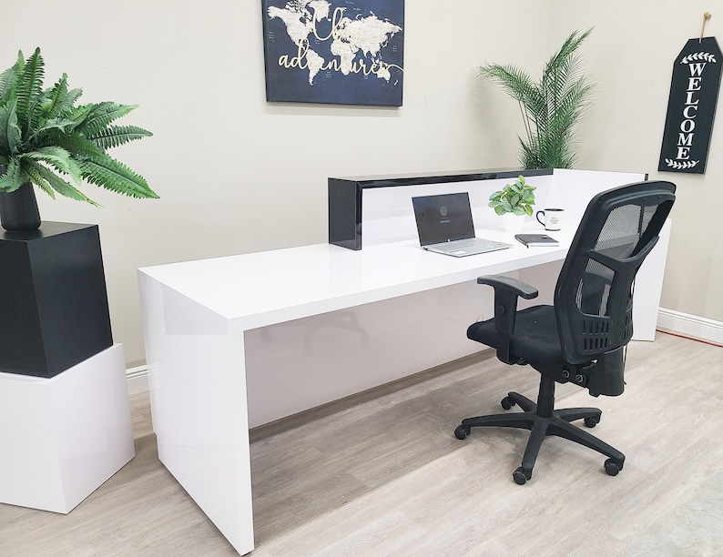 Jade Plus Reception Desk Gloss White and Planked Urban - Etsy