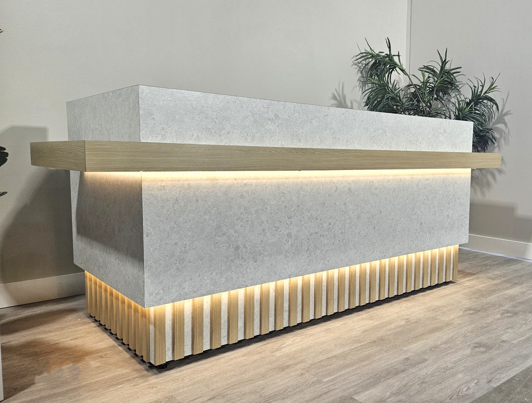 Opal Reception Desk WHITE SHALESTONE 9525-34, 2 8844-WR Aged Ash Wood ...
