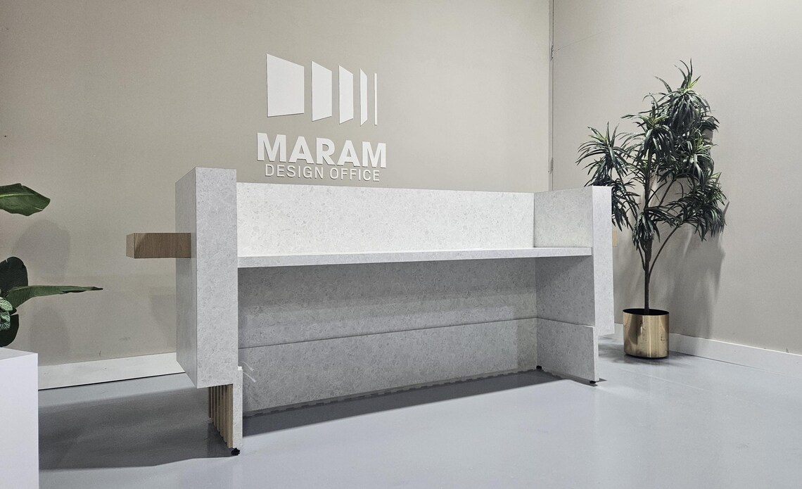 Opal Reception Desk (WHITE SHALESTONE 9525-34, 2 = 8844-WR Aged Ash ...