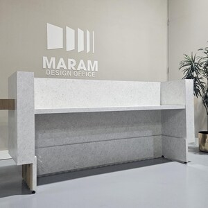 Opal Reception Desk (WHITE SHALESTONE 9525-34, 2 = 8844-WR Aged Ash ...
