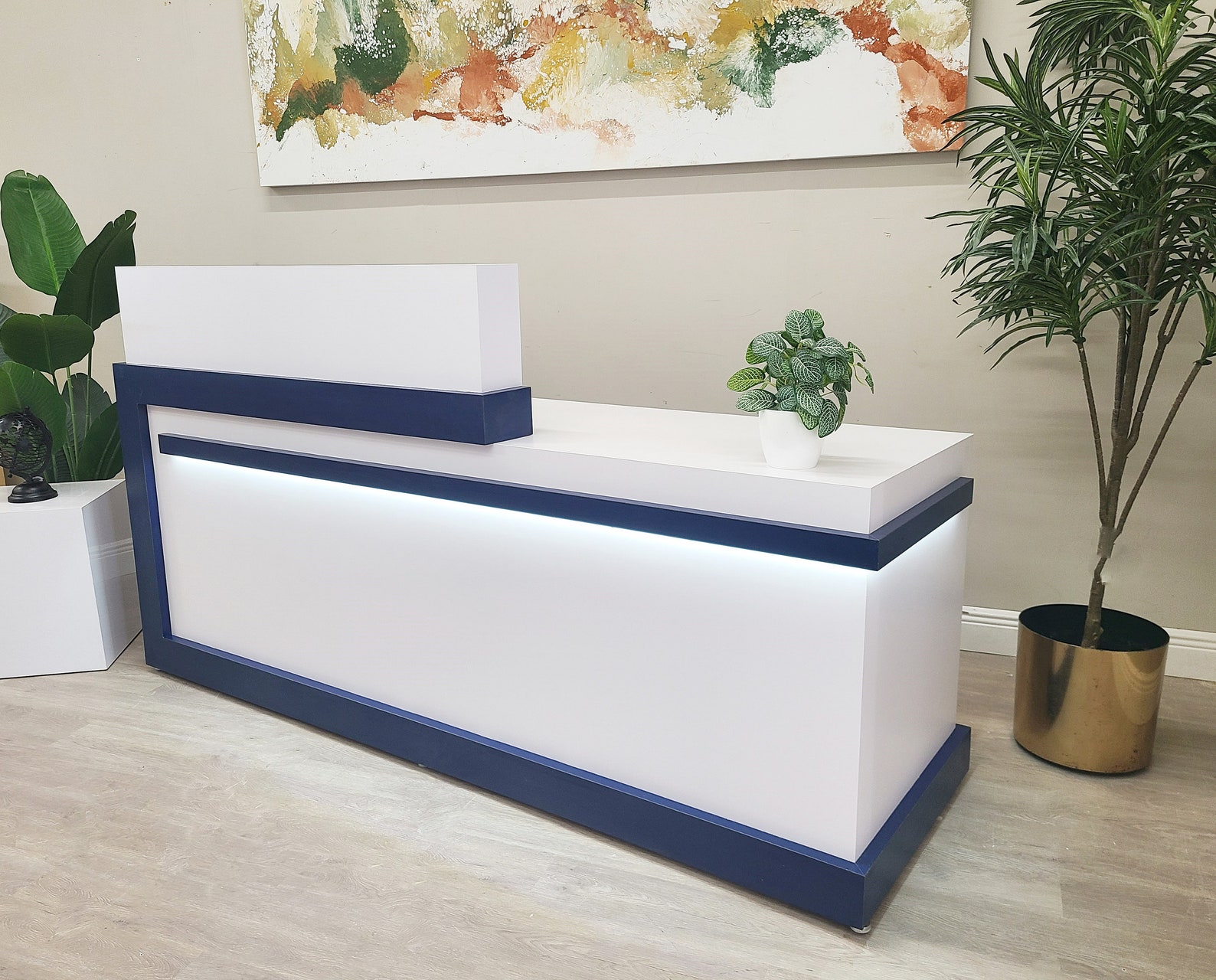 Jade Reception Desk. navy Blue and White - Etsy