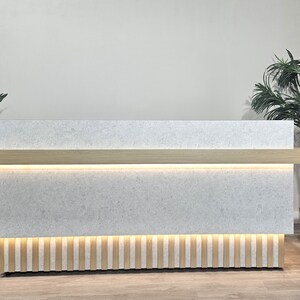 Opal Reception Desk (WHITE SHALESTONE 9525-34, 2 = 8844-WR Aged Ash ...