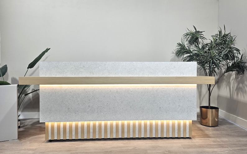 Opal Reception Desk (WHITE SHALESTONE 9525-34, 2 = 8844-WR Aged Ash ...