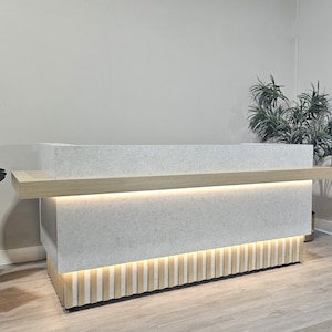 Opal Reception Desk (WHITE SHALESTONE 9525-34, 2 = 8844-WR Aged Ash ...