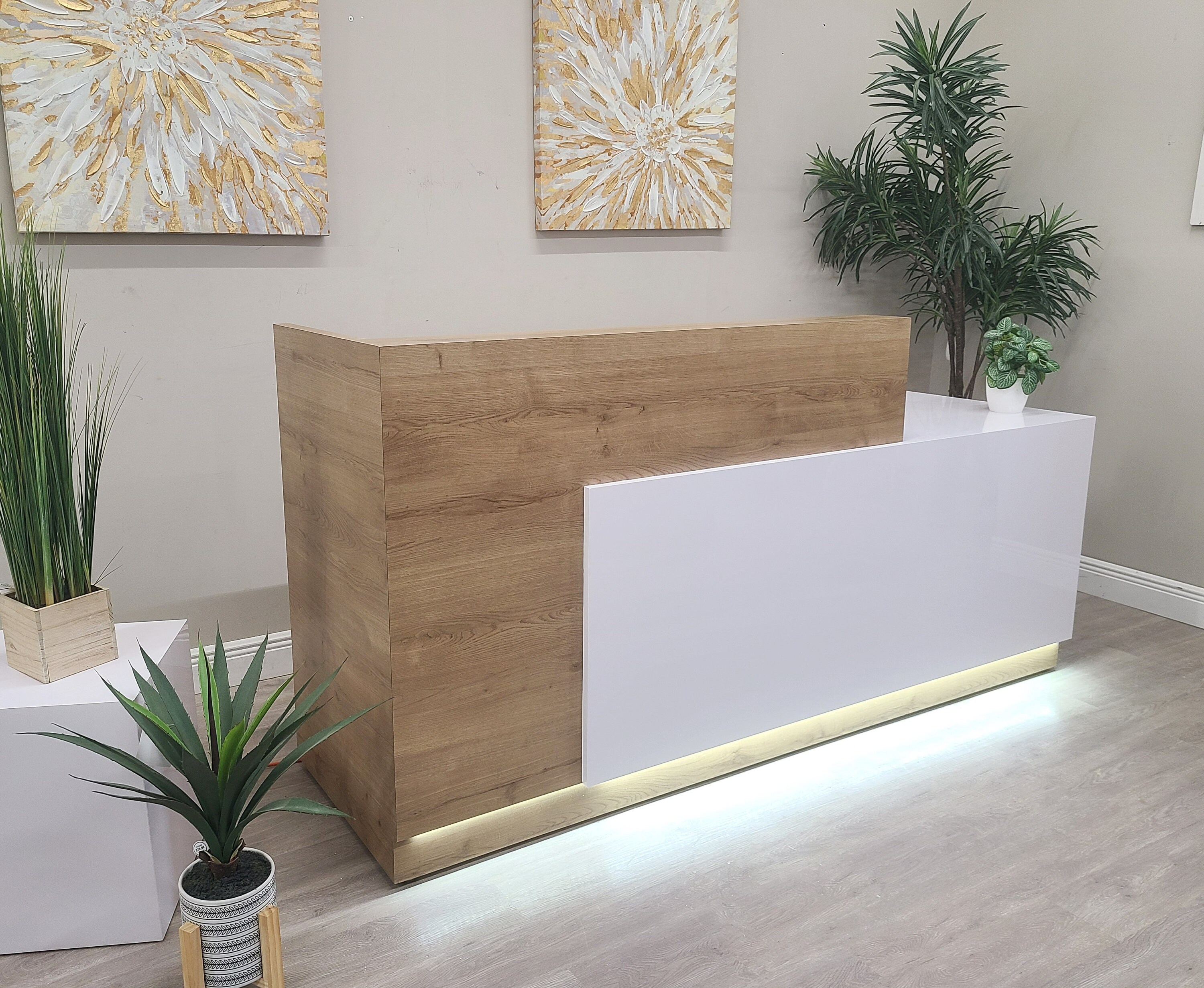 Jade Plus Reception Desk Gloss White and Planked Urban - Etsy Hong Kong