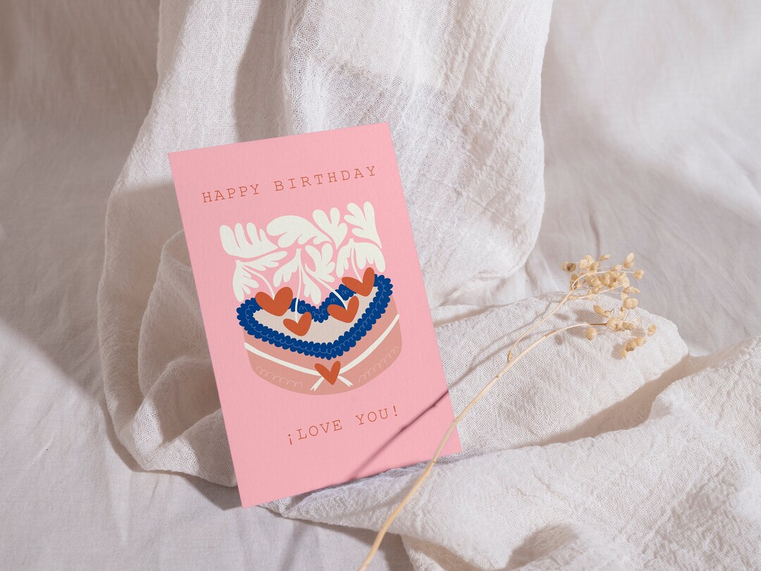 Printable Birthday Card, Cake, Coquette, Digital Greeting Card, Instant ...