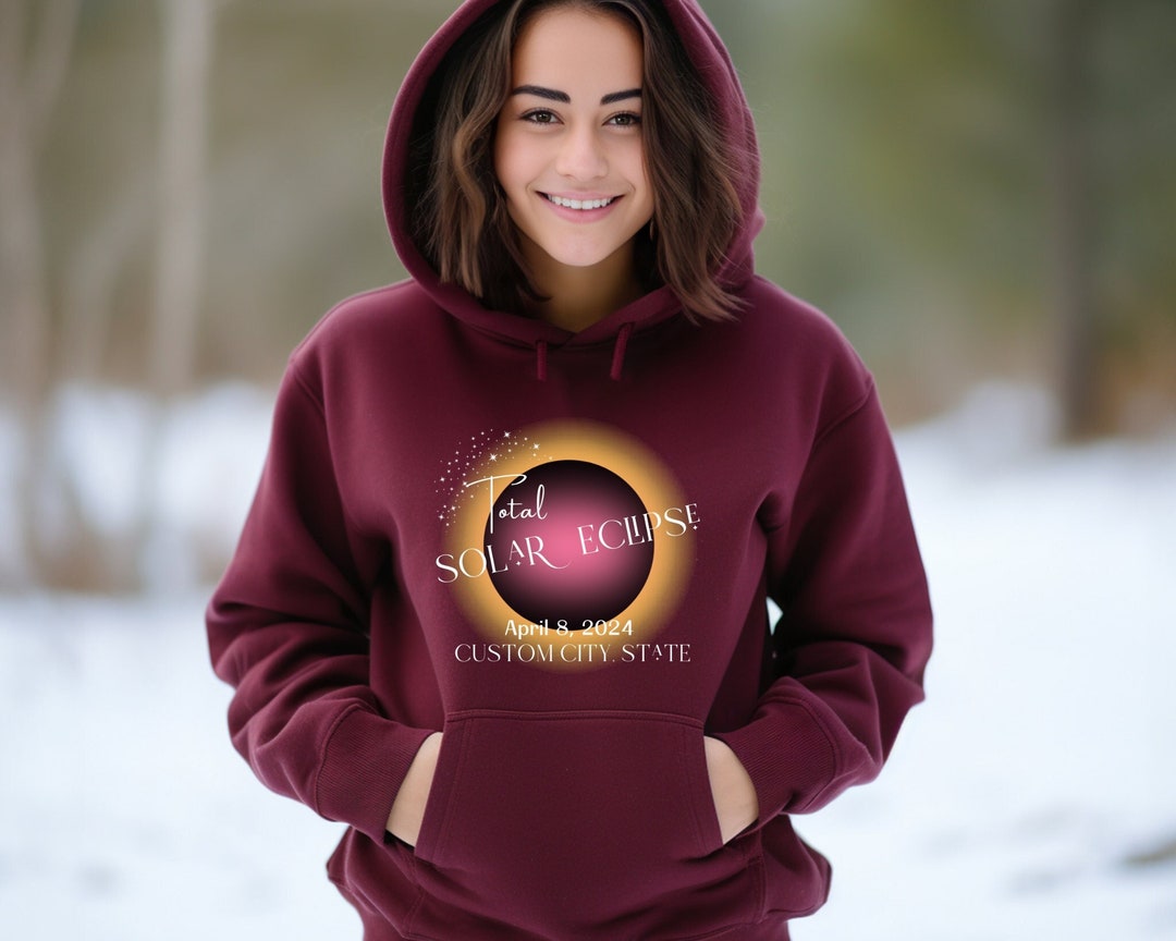 Custom City Solar Eclipse Hoodie, Viewing Location Eclipse Sweater, Solar Eclipse 2024 Shirt ...